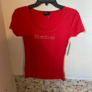 bebe | Tops | Red Bebe Tee W Rhinestones Sz S | Poshmark